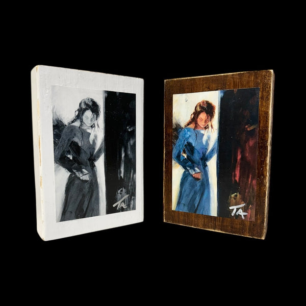 Deep in Thought / Full color on distressed wood block – ThomasAndrewArtwork